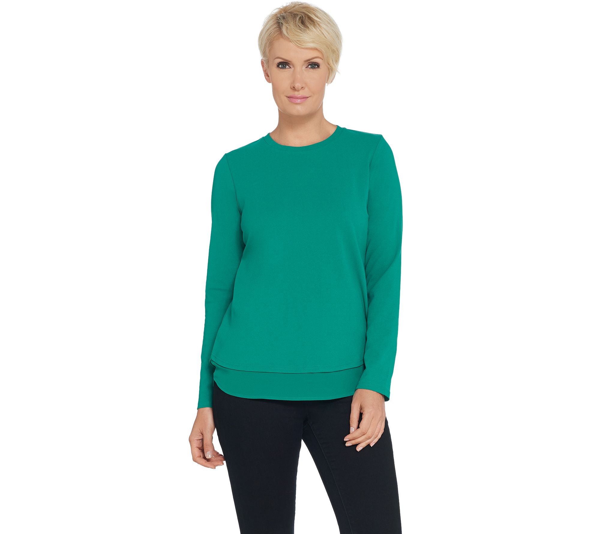"As Is" BROOKE SHIELDS Timeless Mixed Media Long Sleeve Top - QVC.com