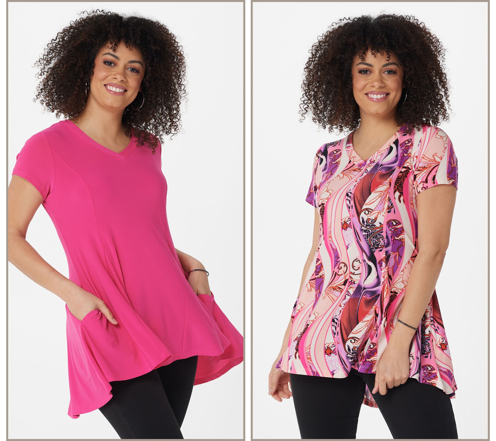 (QVC) Attitudes by Renee Set of 2 Como Jersey V-Neck Knit Godet Tops ...