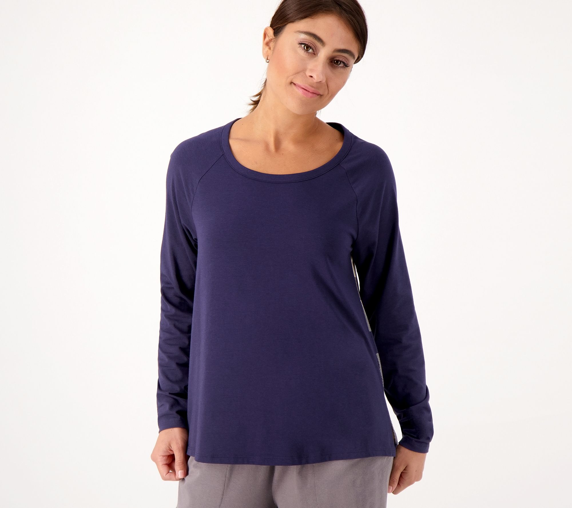 AnyBody Cozy Knit Luxe Tunic Top with Plaid Printed Back - QVC.com