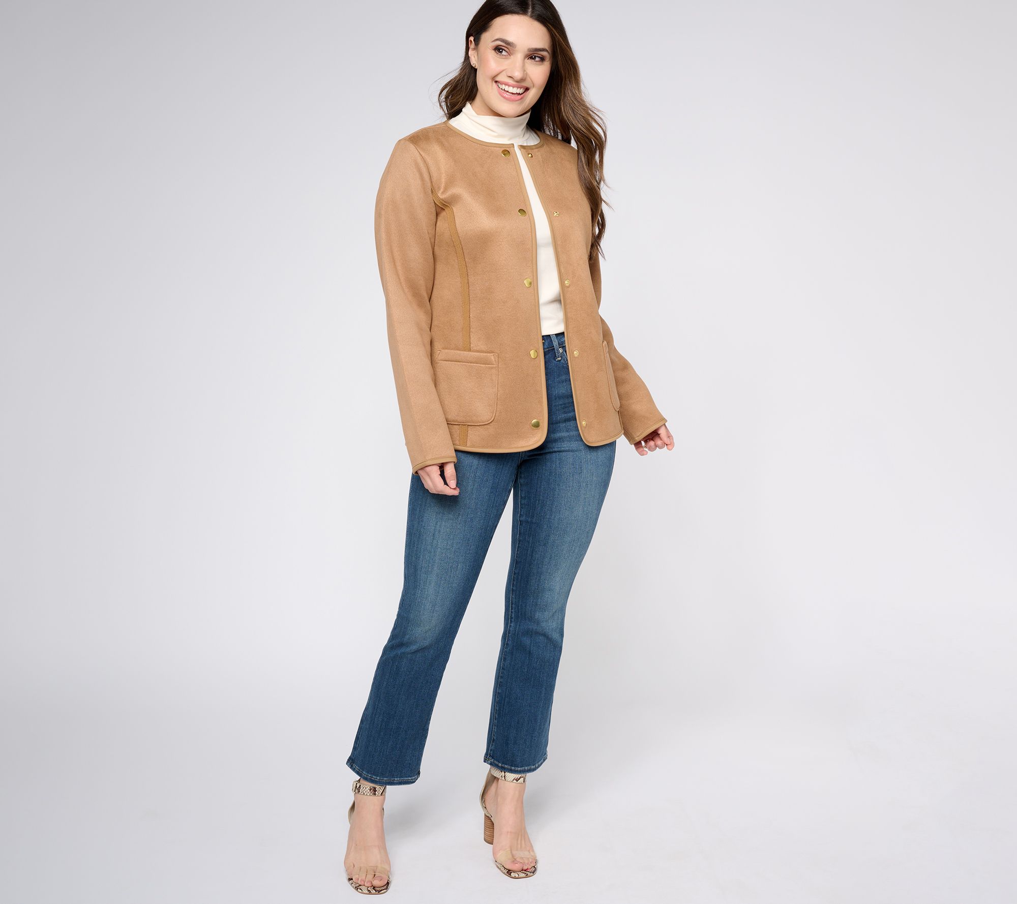 "As Is" Susan Graver Weekend Bonded Faux Suede & Polar Fleece Jacket ...