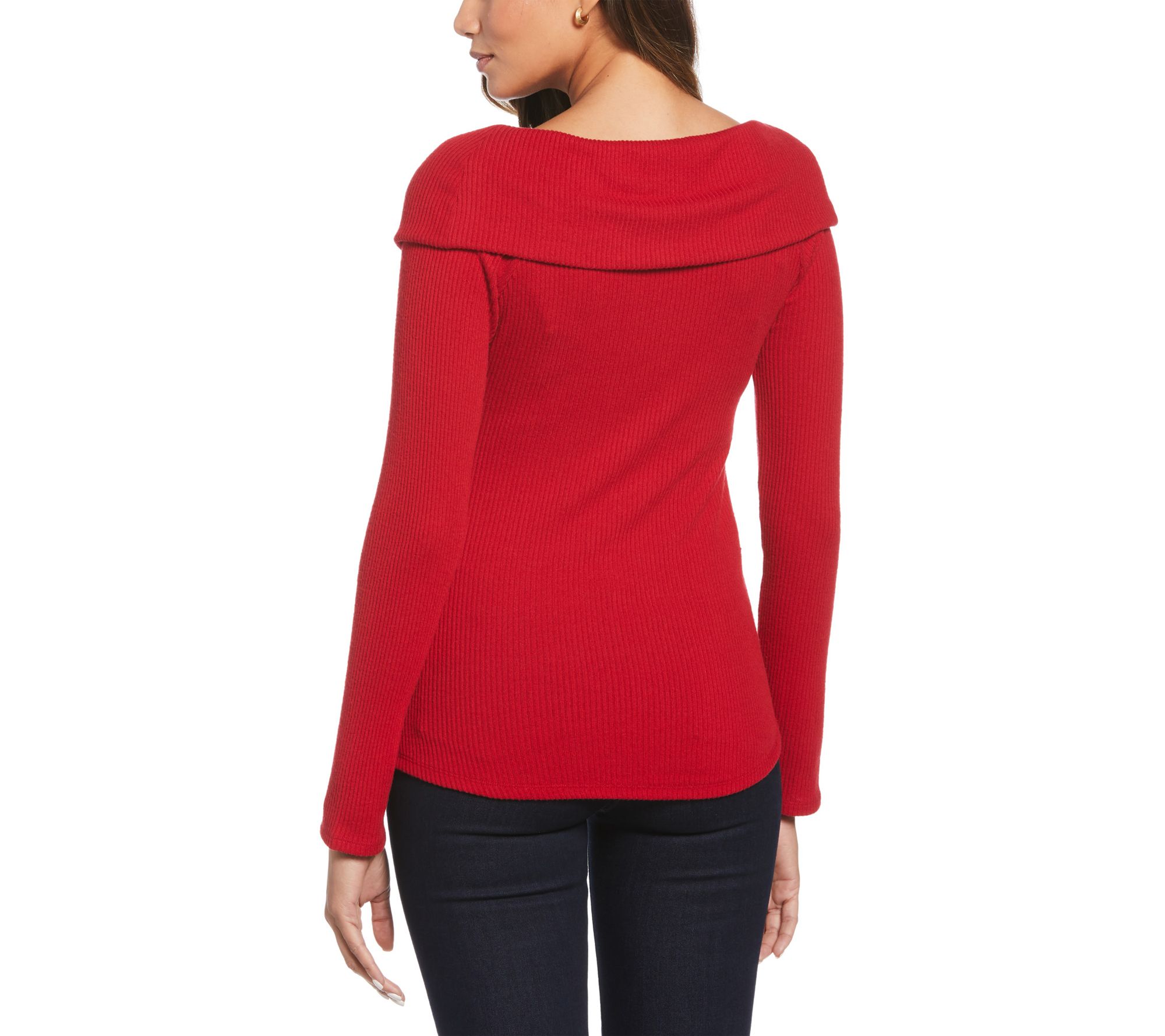 Ella Rafaella Ribbed Crossover Long-Sleeve Top - QVC.com