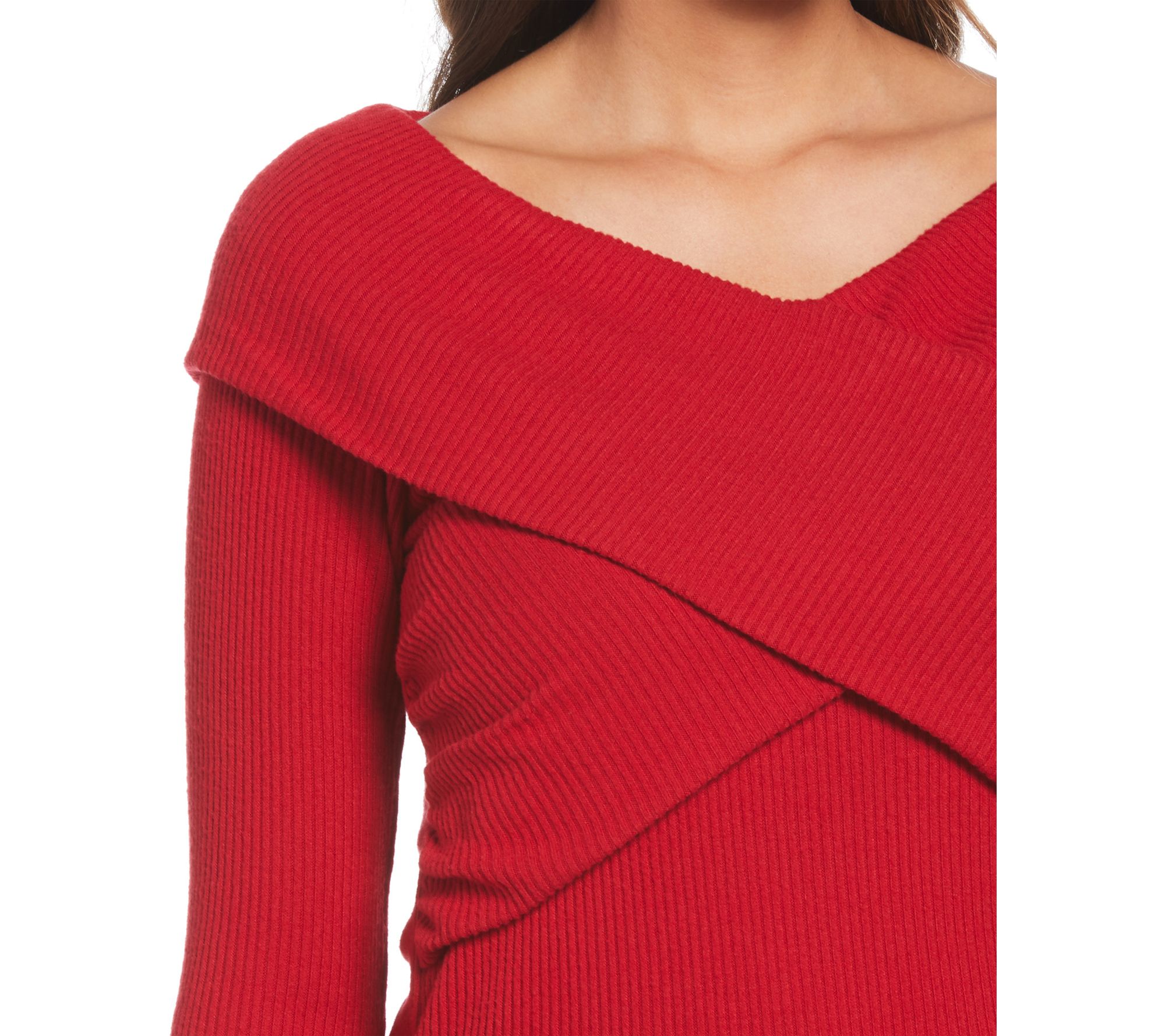 Ella Rafaella Ribbed Crossover Long-Sleeve Top - QVC.com