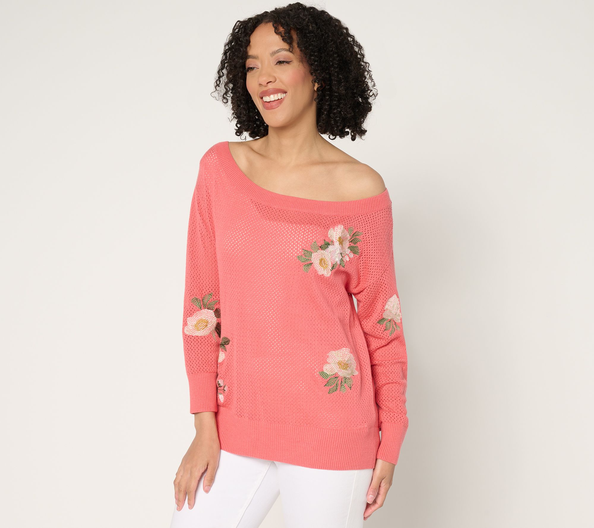 BEAUTIFUL by Lawrence Zarian Floral Off-Shoulder Pullover - QVC.com