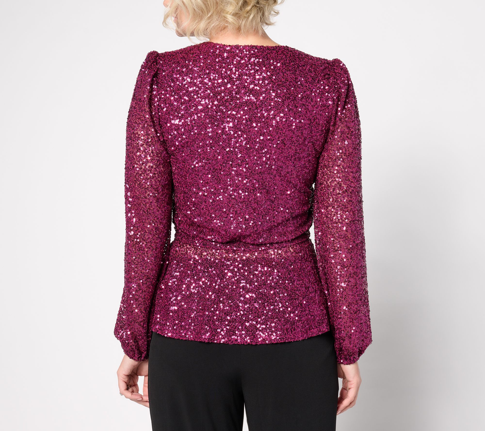 "As Is" Susan Graver Occasions Sequin Faux Wrap Top - QVC.com