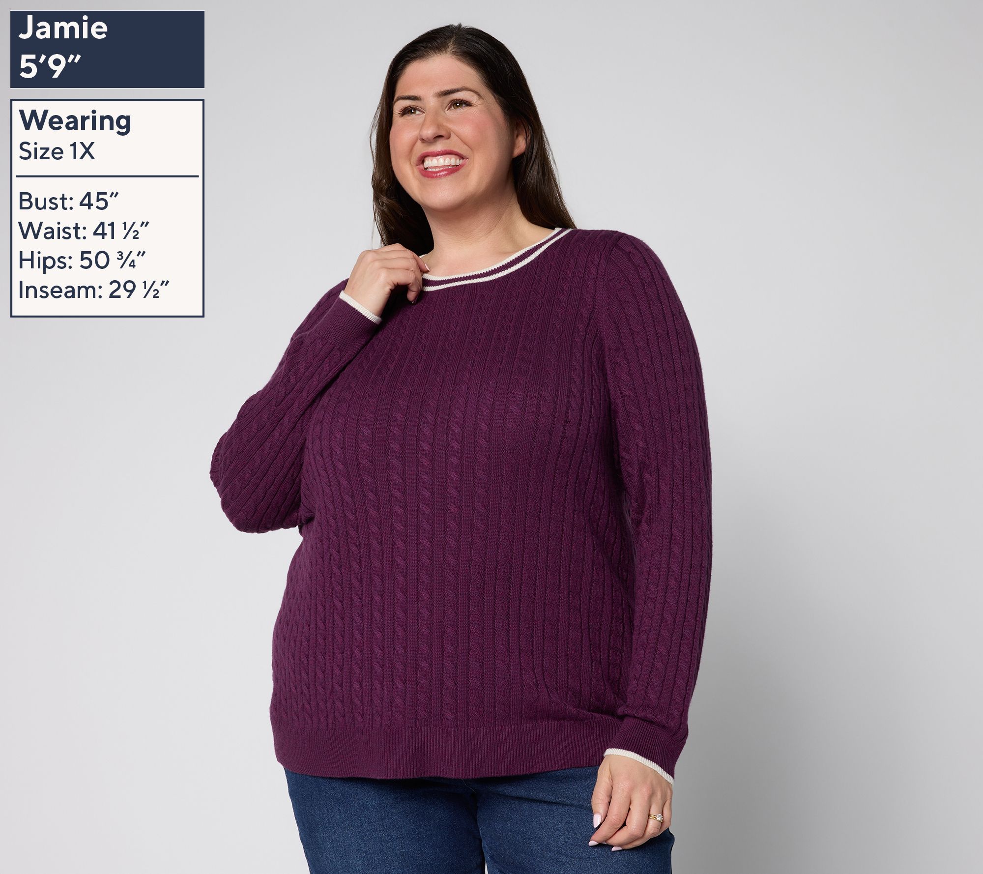 Joan Rivers Cable Knit Crewneck Sweater with Tipping - QVC.com