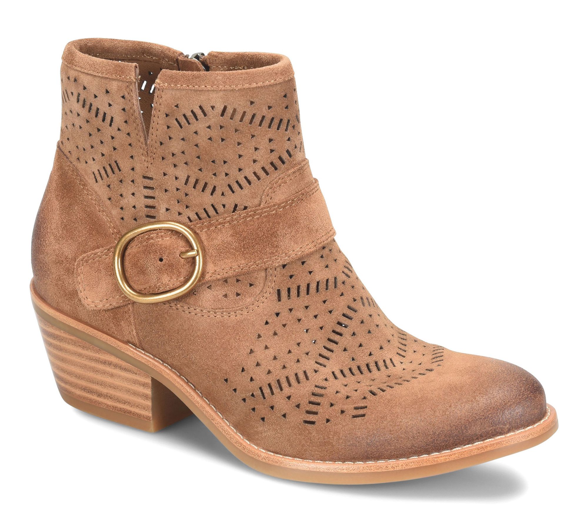 Sofft Western Laser Cut Suede Bootie - Adriana - QVC.com