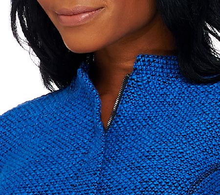 Joan Rivers Popcorn Knit Zip Front Jacket w/ Faux Leather Detail - QVC.com