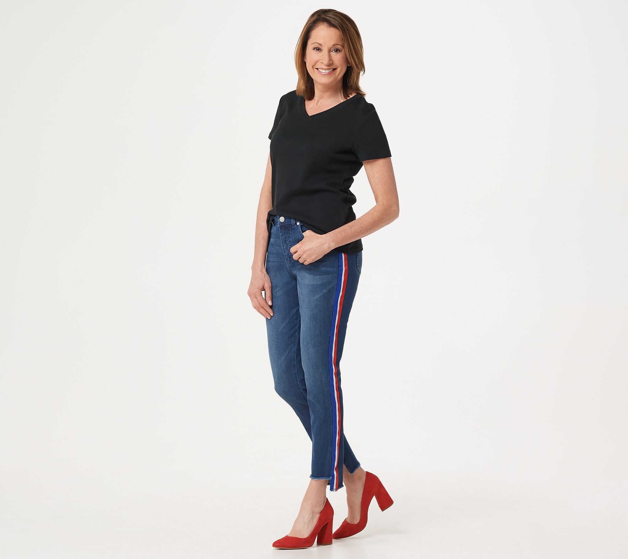 G.I.L.I. Petite Dual Stretch Side Stripe Ashley Jeans - QVC.com