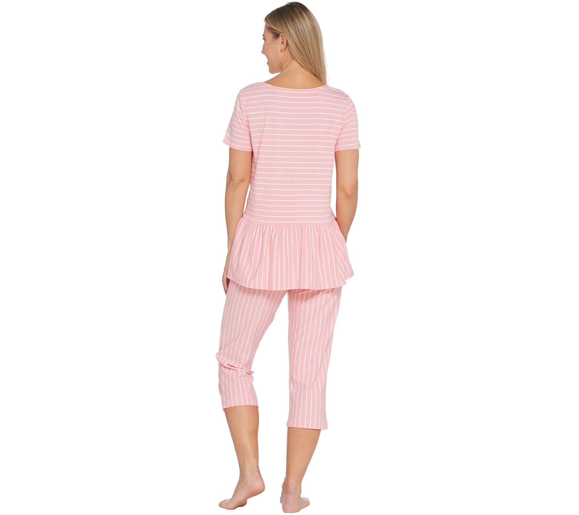 "As Is" AnyBody Loungewear Cozy Knit Stripe Peplum & Capri PJ Set - QVC.com