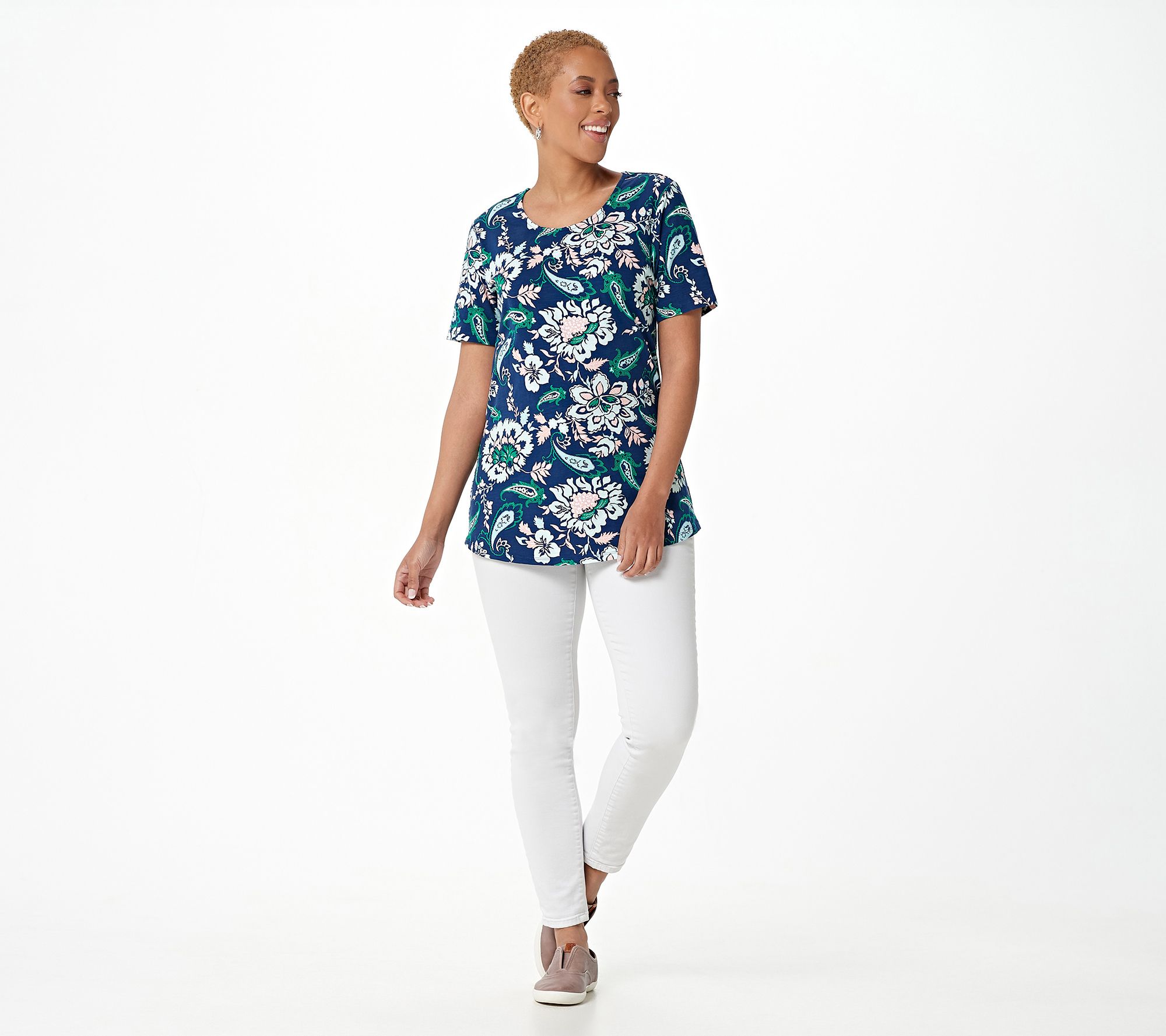 Denim & Co. Printed Texture Knit Scoop-Neck Tunic - QVC.com