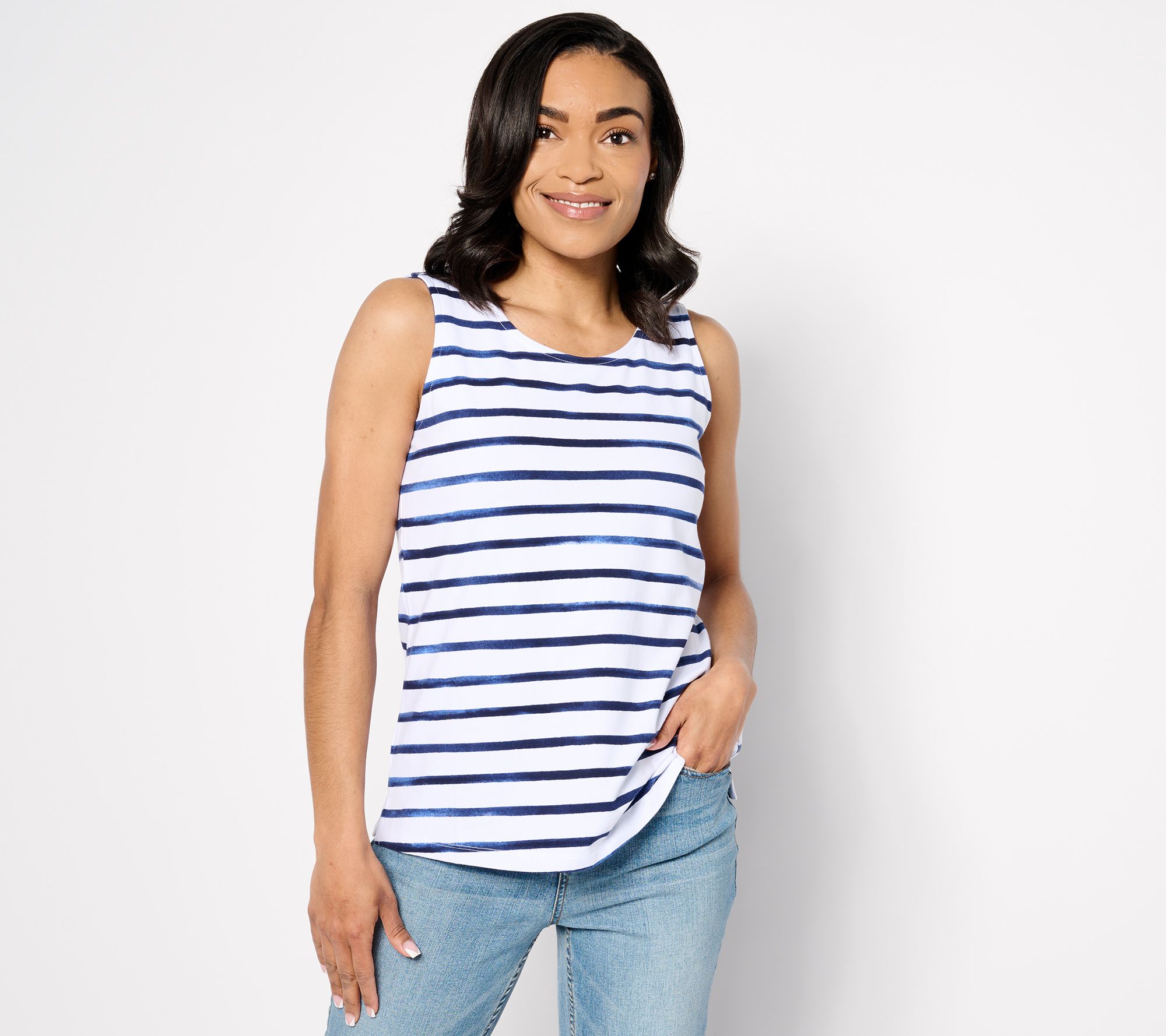 "As Is" Denim & Co. Favorite Jersey Striped Scoop Neck Tank Top - QVC.com