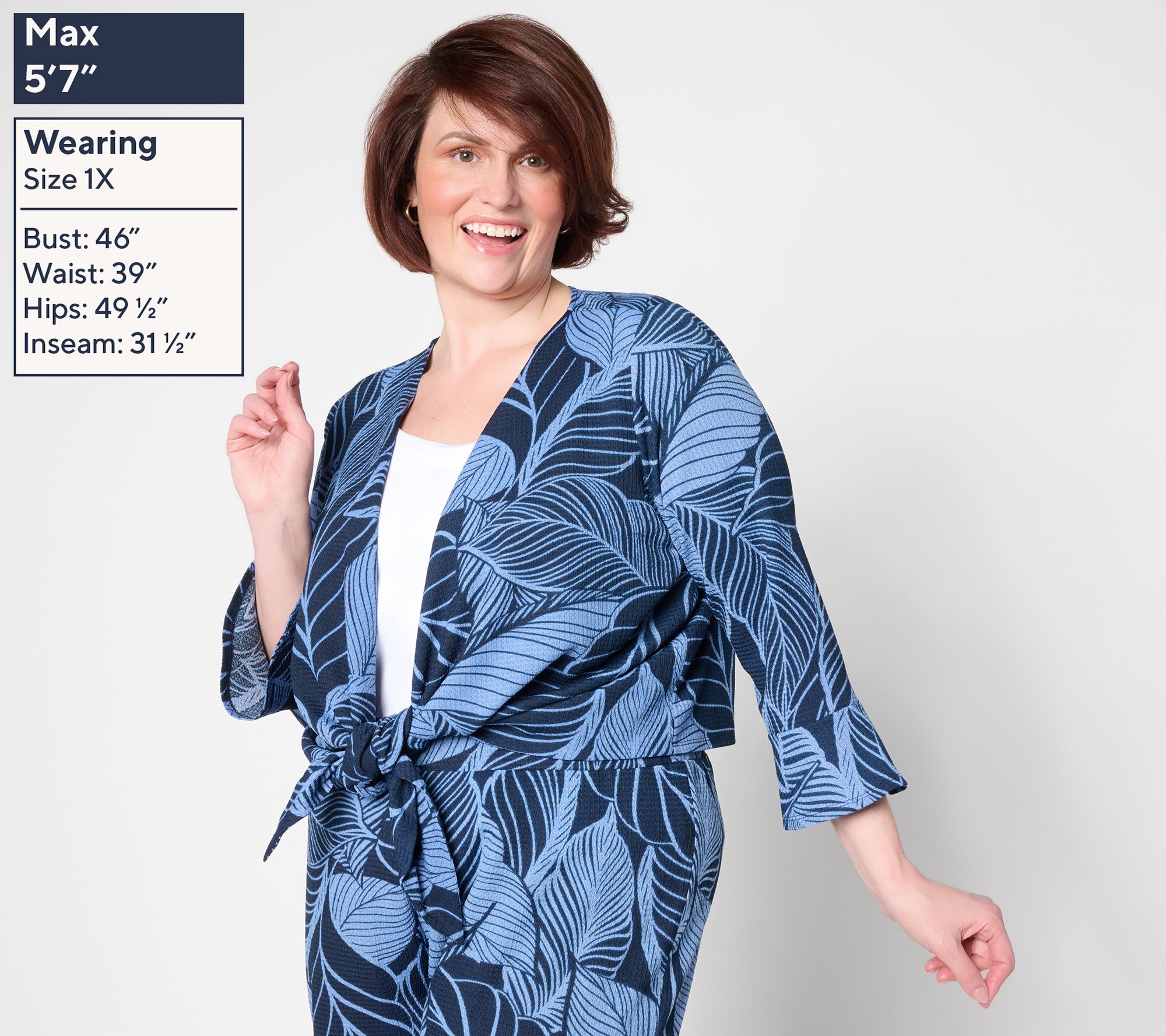 "As Is" Susan Graver Printed Textured Knit Flounce Sleeve Shrug - QVC.com