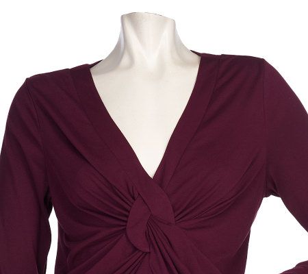 Dialogue Long Sleeve Front Knot Novelty Top - QVC.com