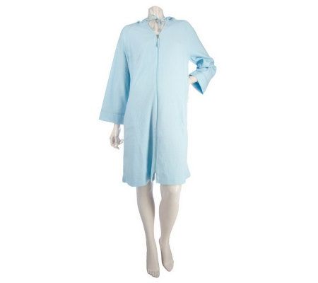 Stan Herman Brushed Ribbed Knit Zip Robe with Hood - QVC.com