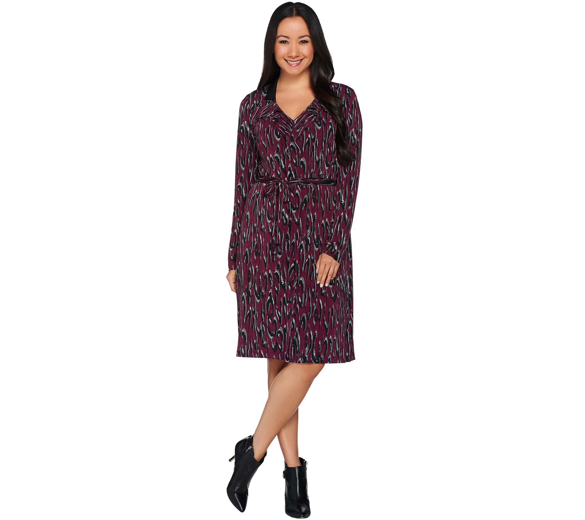 Kelly by Clinton Kelly Printed Knit Dress with Ruffle Detail - QVC.com