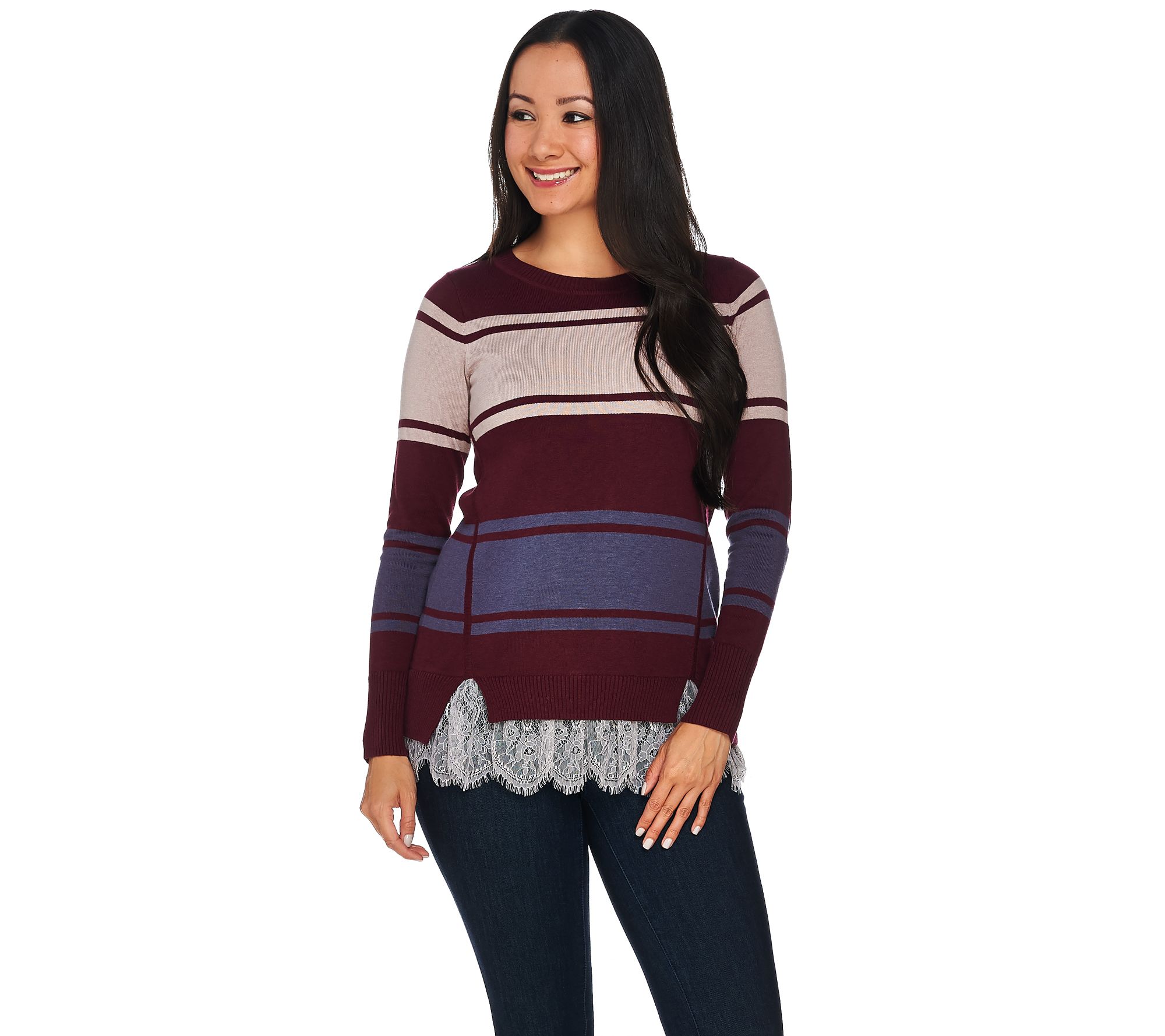 "As Is" LOGO by Lori Goldstein Color-Block Cotton Cashmere Sweater w ...