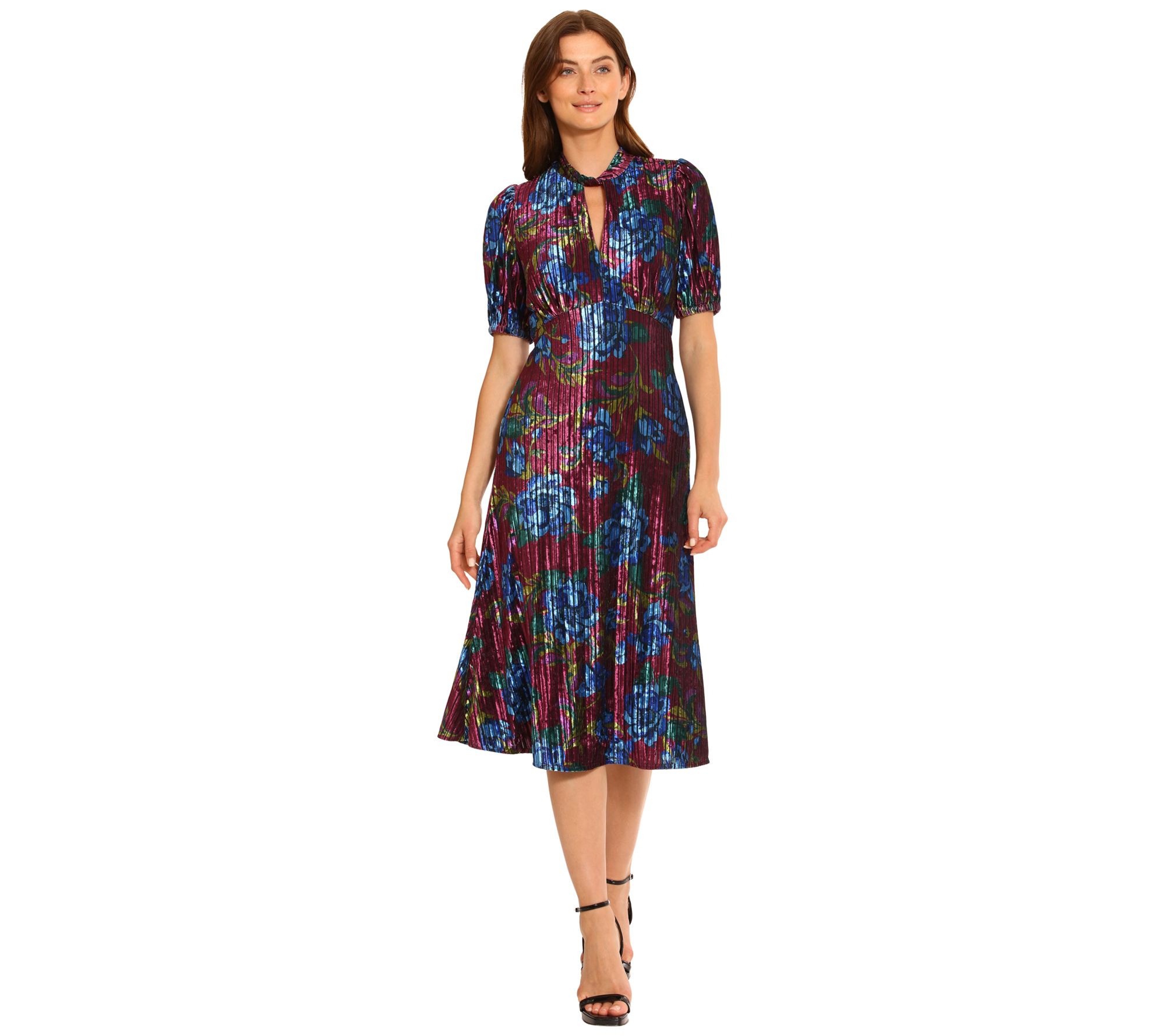 Maggy London Printed Velvet Twist-Neck Midi Dress - QVC.com