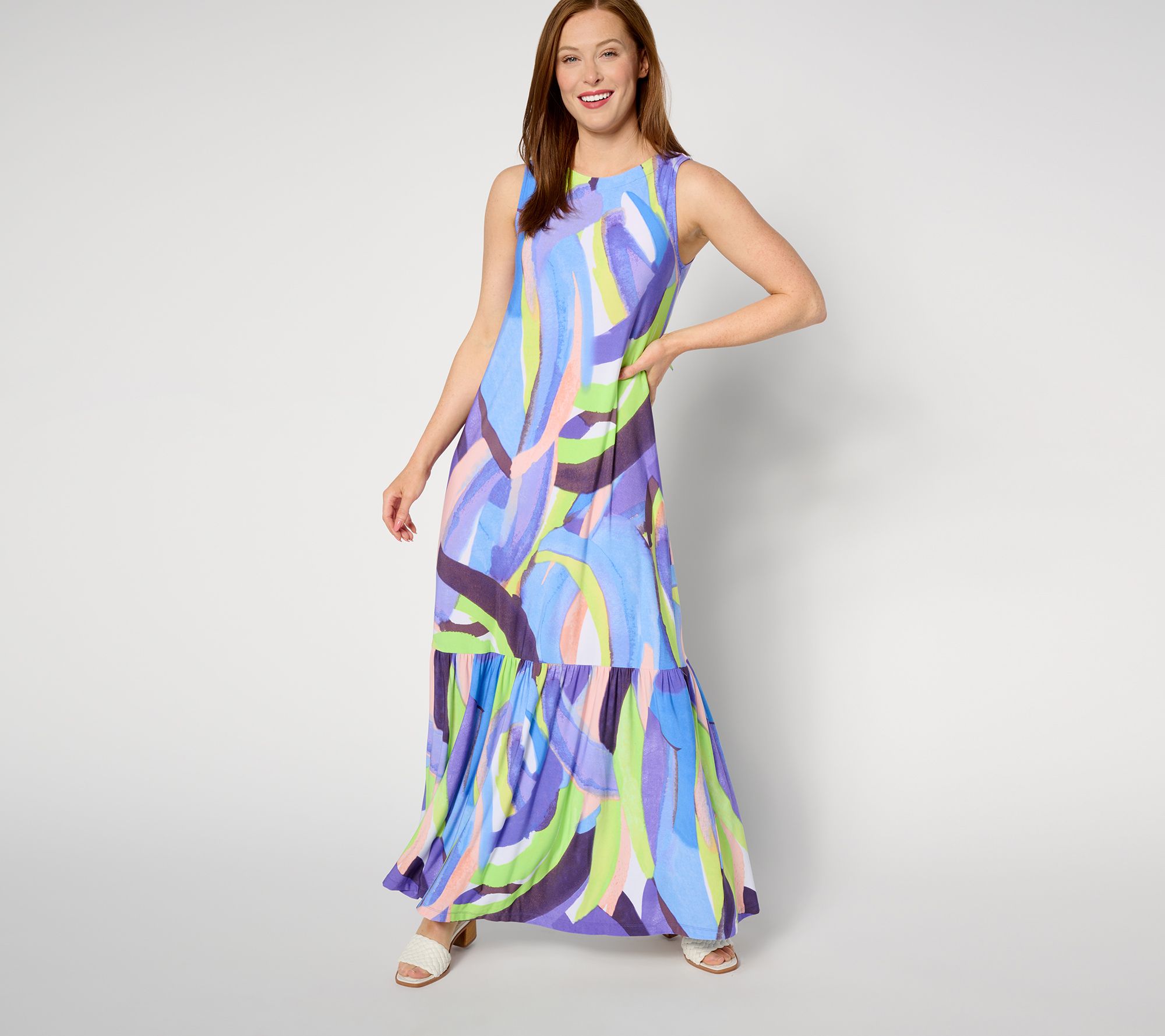 "As Is" Susan Graver Regular Printed Liquid Knit ALine Back Tie Maxi ...