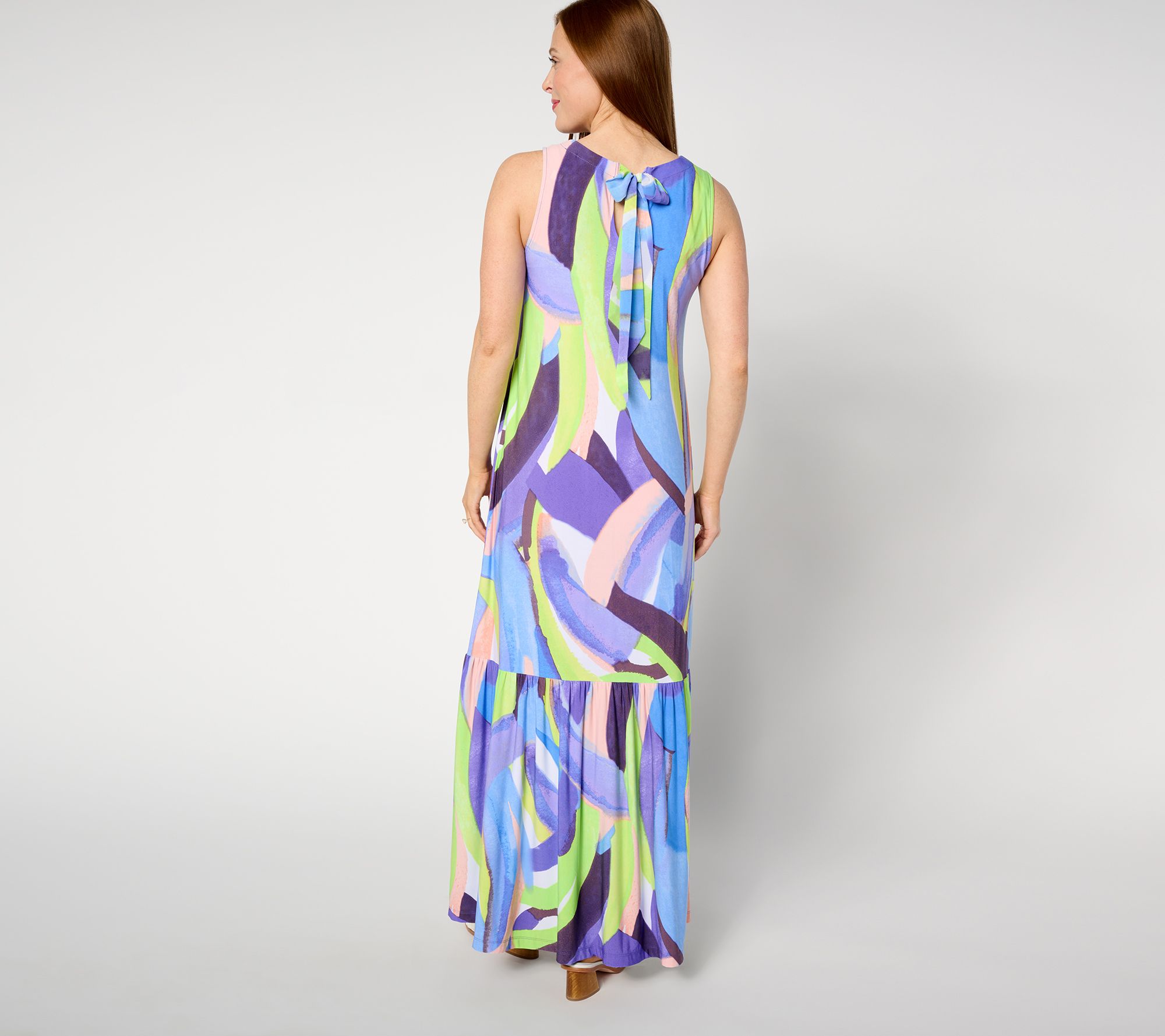 "As Is" Susan Graver Regular Printed Liquid Knit ALine Back Tie Maxi ...