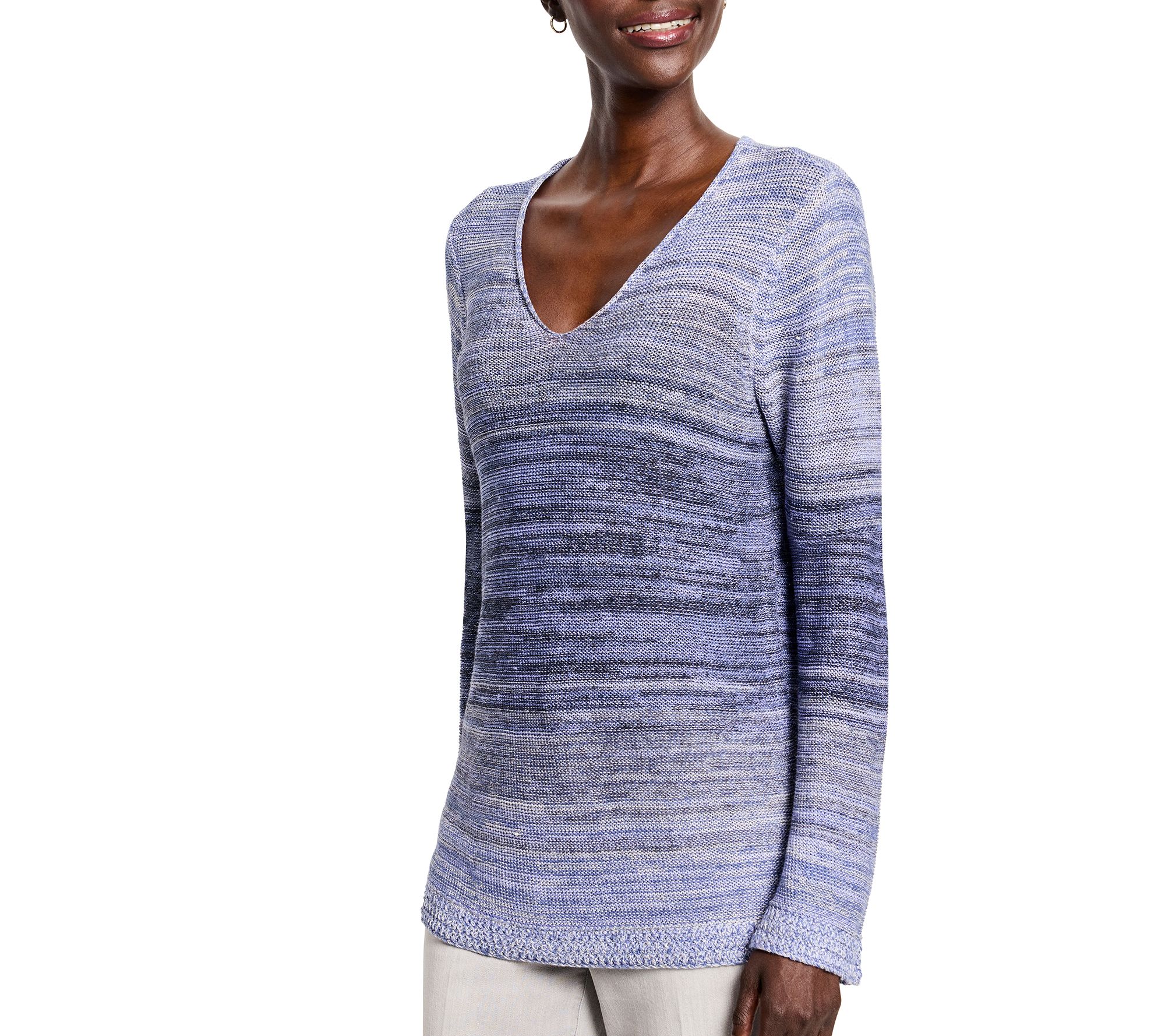 NIC+ZOE Hazy Shades V-Neck Linen Blend Sweater - QVC.com