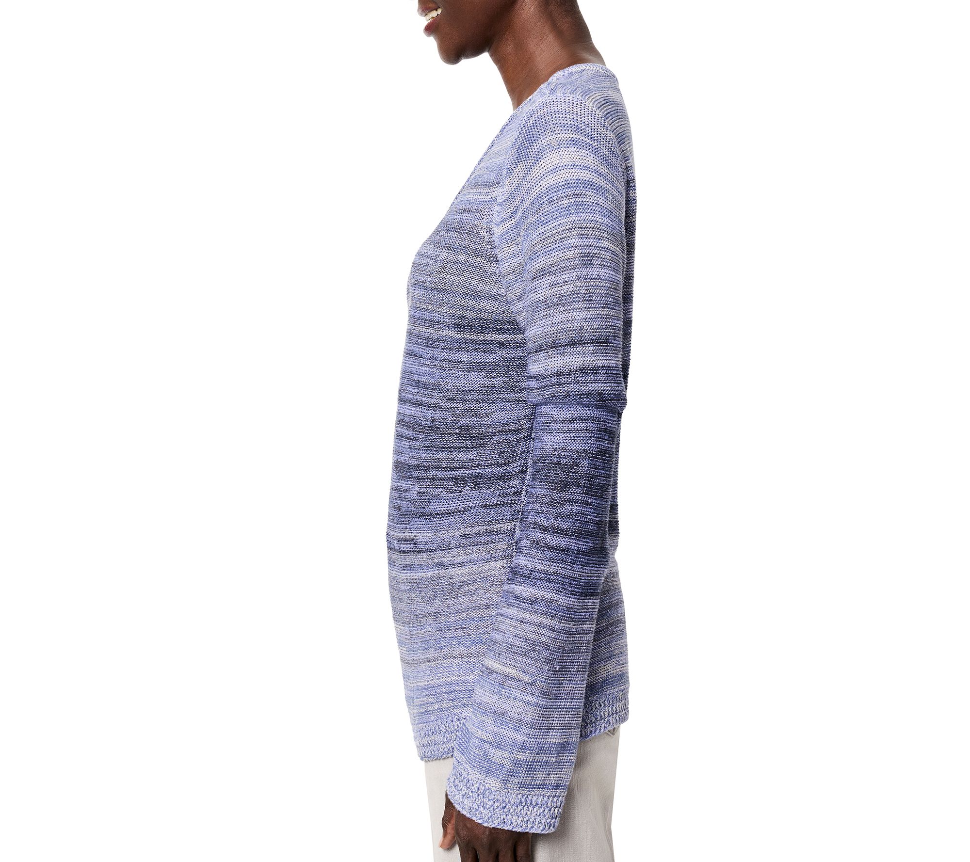 NIC+ZOE Hazy Shades V-Neck Linen Blend Sweater - QVC.com
