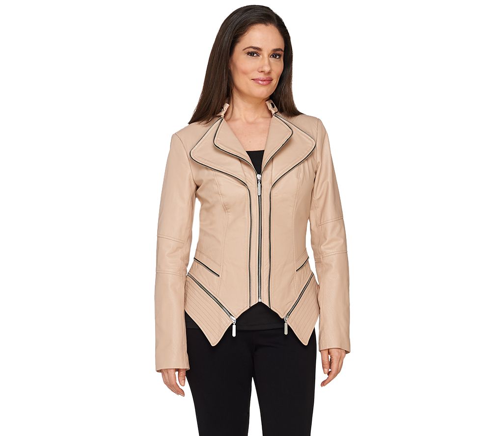 "As Is" G.I.L.I. Leather Jacket with Zipper Seam Details - QVC.com
