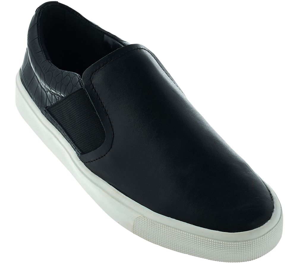 "As Is" H by Halston Double Gore Slip-on Leather Sneakers - Alex - QVC.com