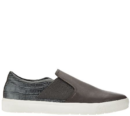 "As Is" H by Halston Double Gore Slip-on Leather Sneakers - Alex - QVC.com