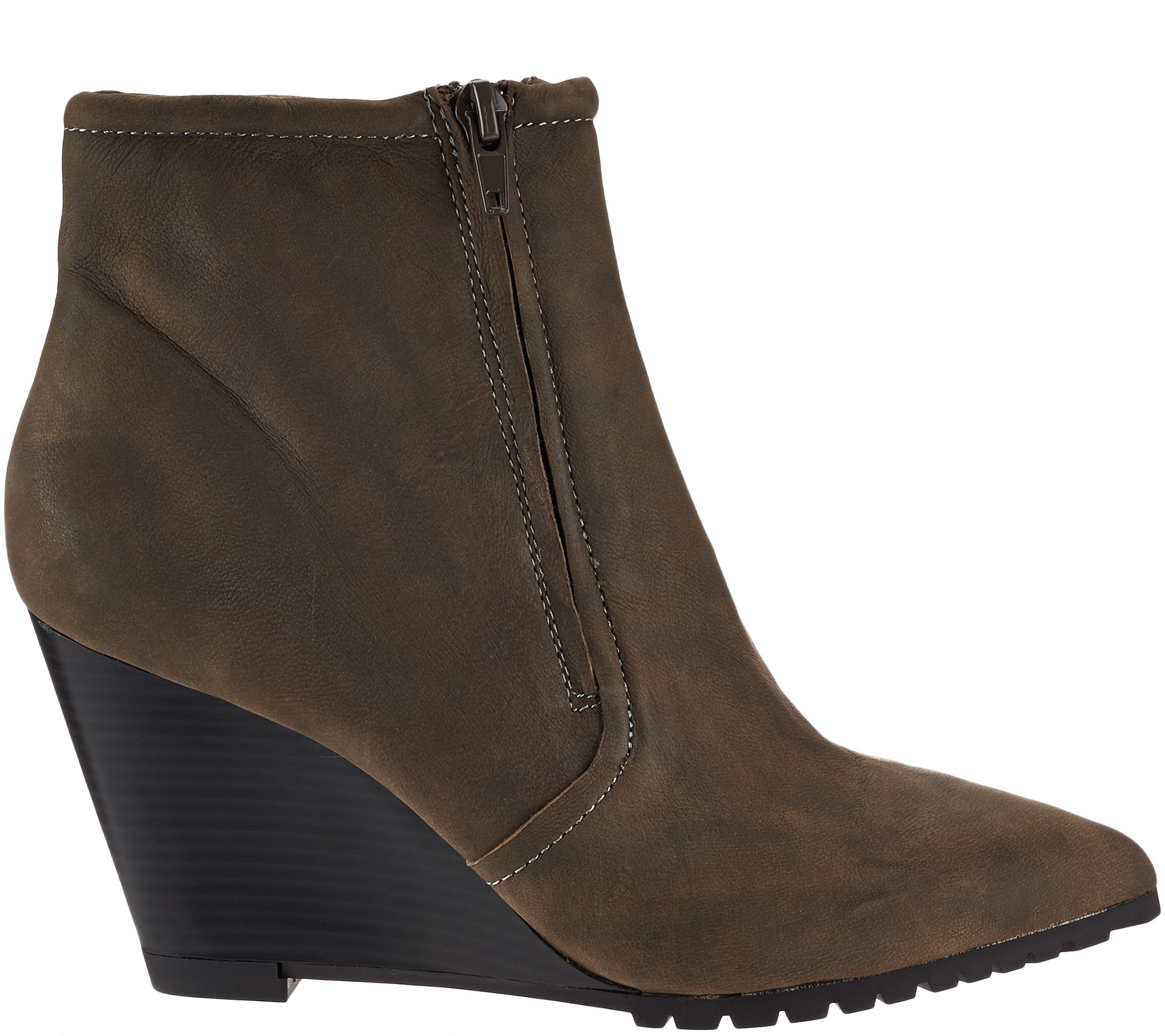 "As Is" H by Halston Leather Double Zipper Wedge Ankle Boots - Hal ...