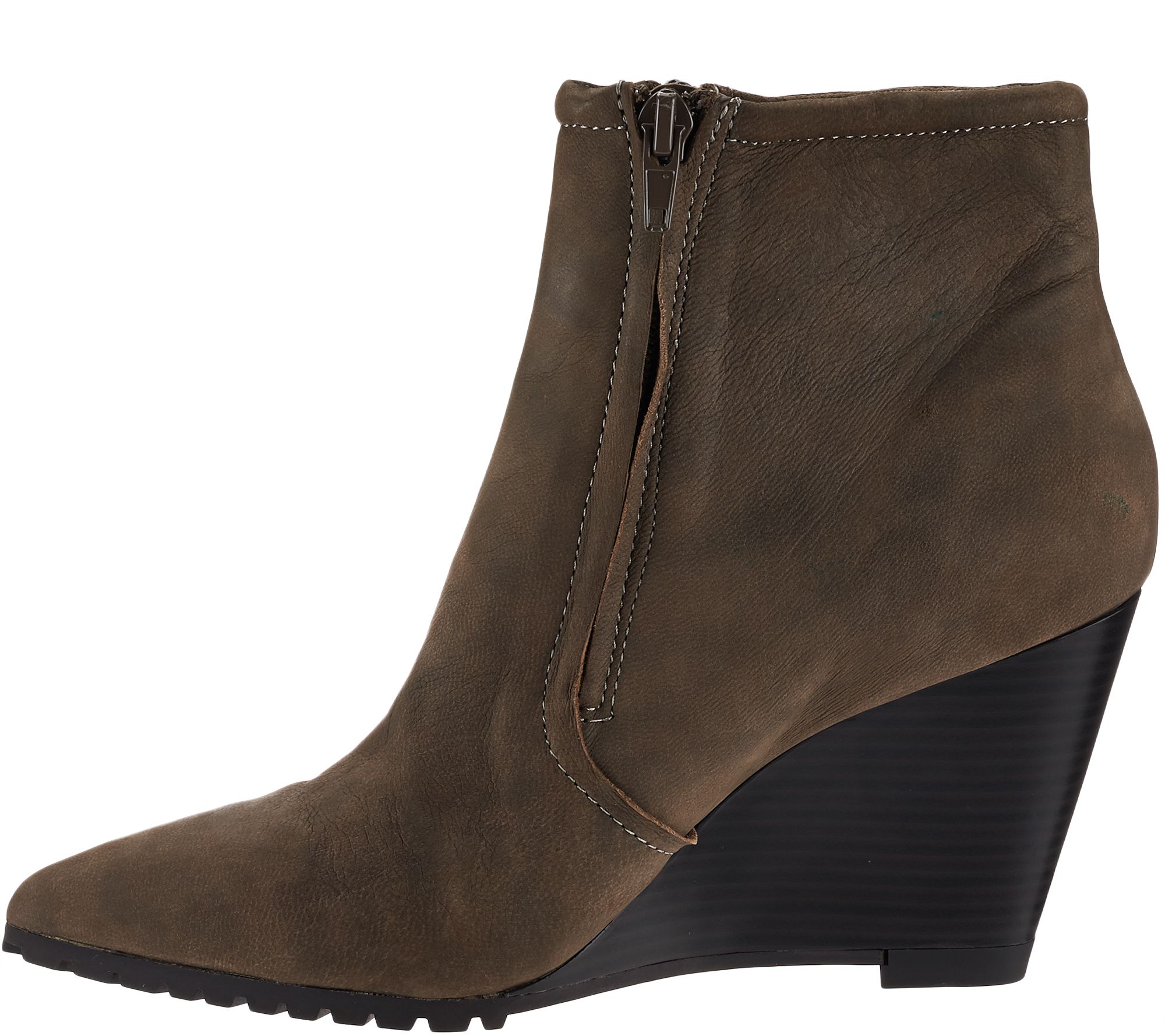 "As Is" H by Halston Leather Double Zipper Wedge Ankle Boots - Hal ...