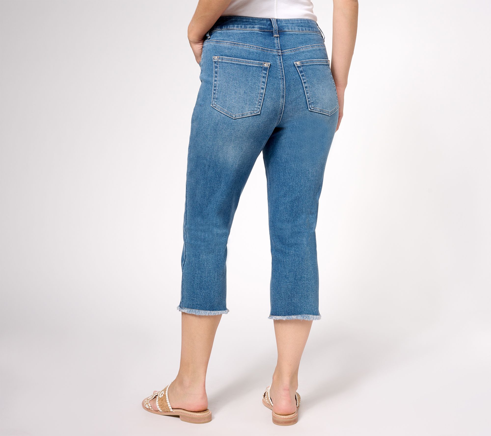 "As Is" Belle by Kim Gravel Petite Trutemp Capri Jeans with Frayed Hem ...