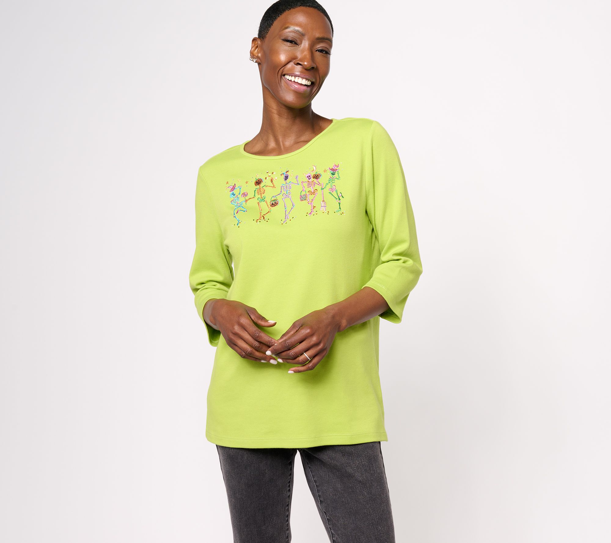 "As Is" Quacker Factory Halloween Party 3/4 Sleeve Top - QVC.com