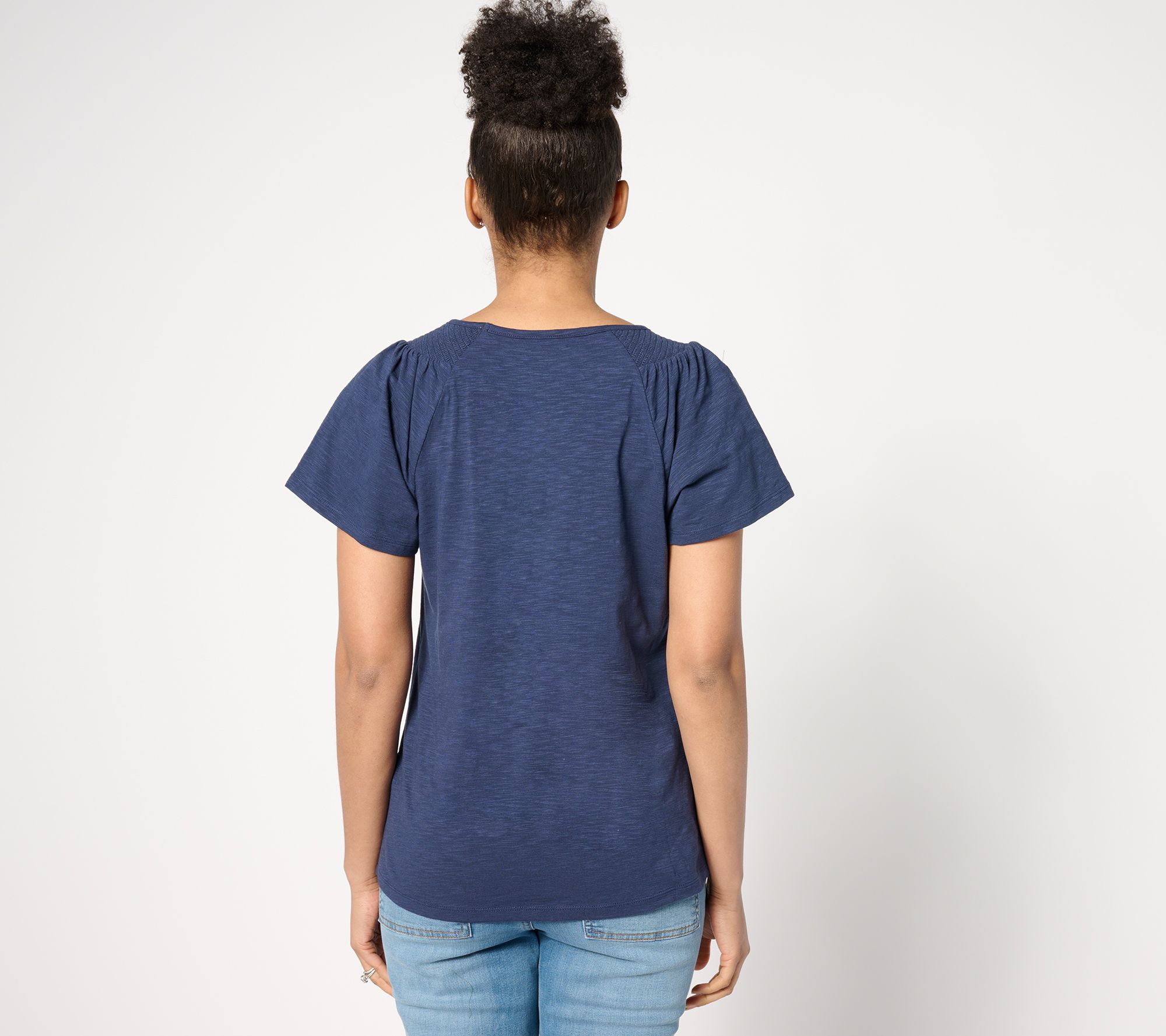 "As Is" Denim & Co. Adaptive Knit Round Neck Flutter Sleeve Top - QVC.com
