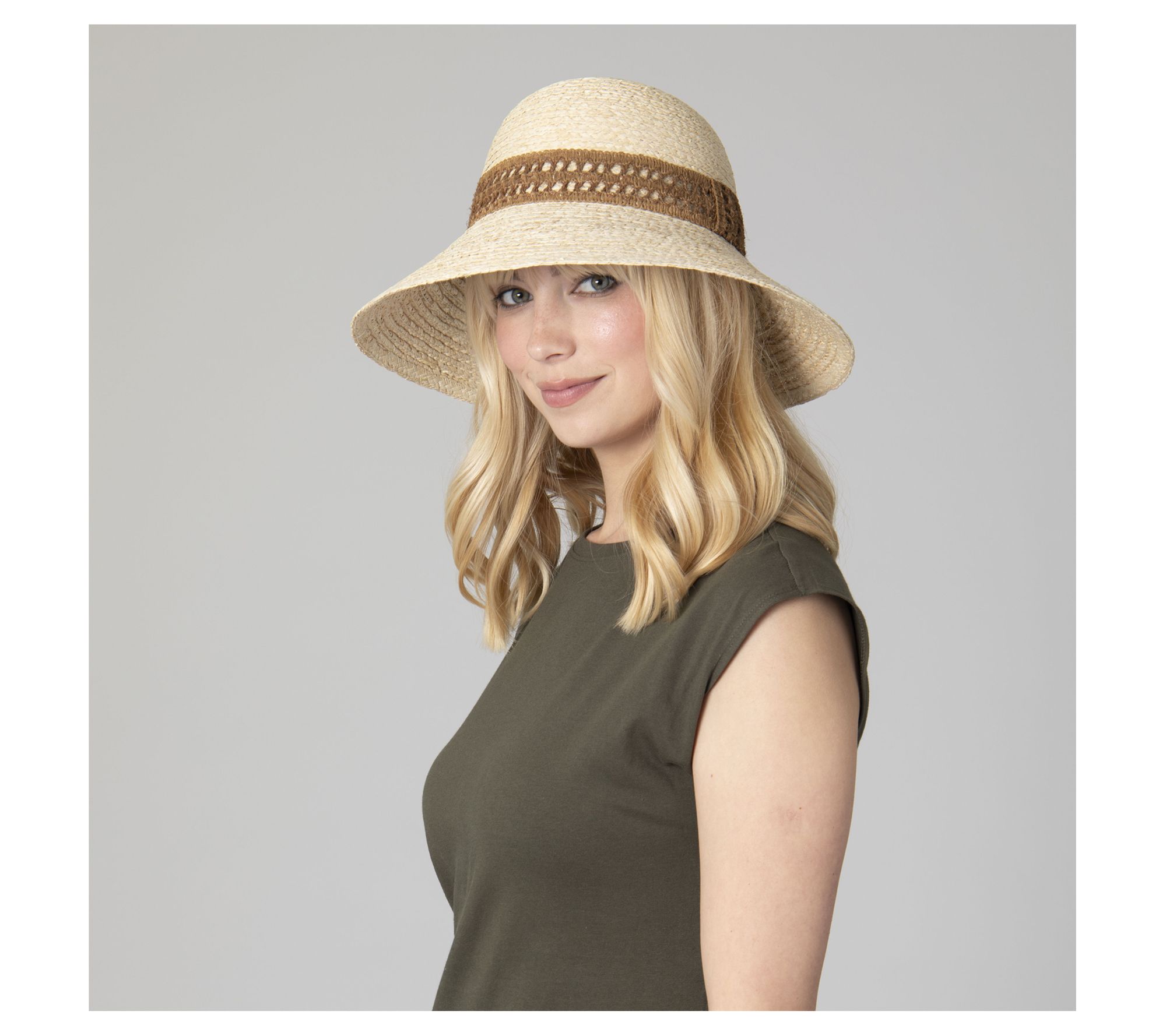 San Diego Hat Co. Waterfront Raffia Braided Bucket Sun Hat - QVC.com
