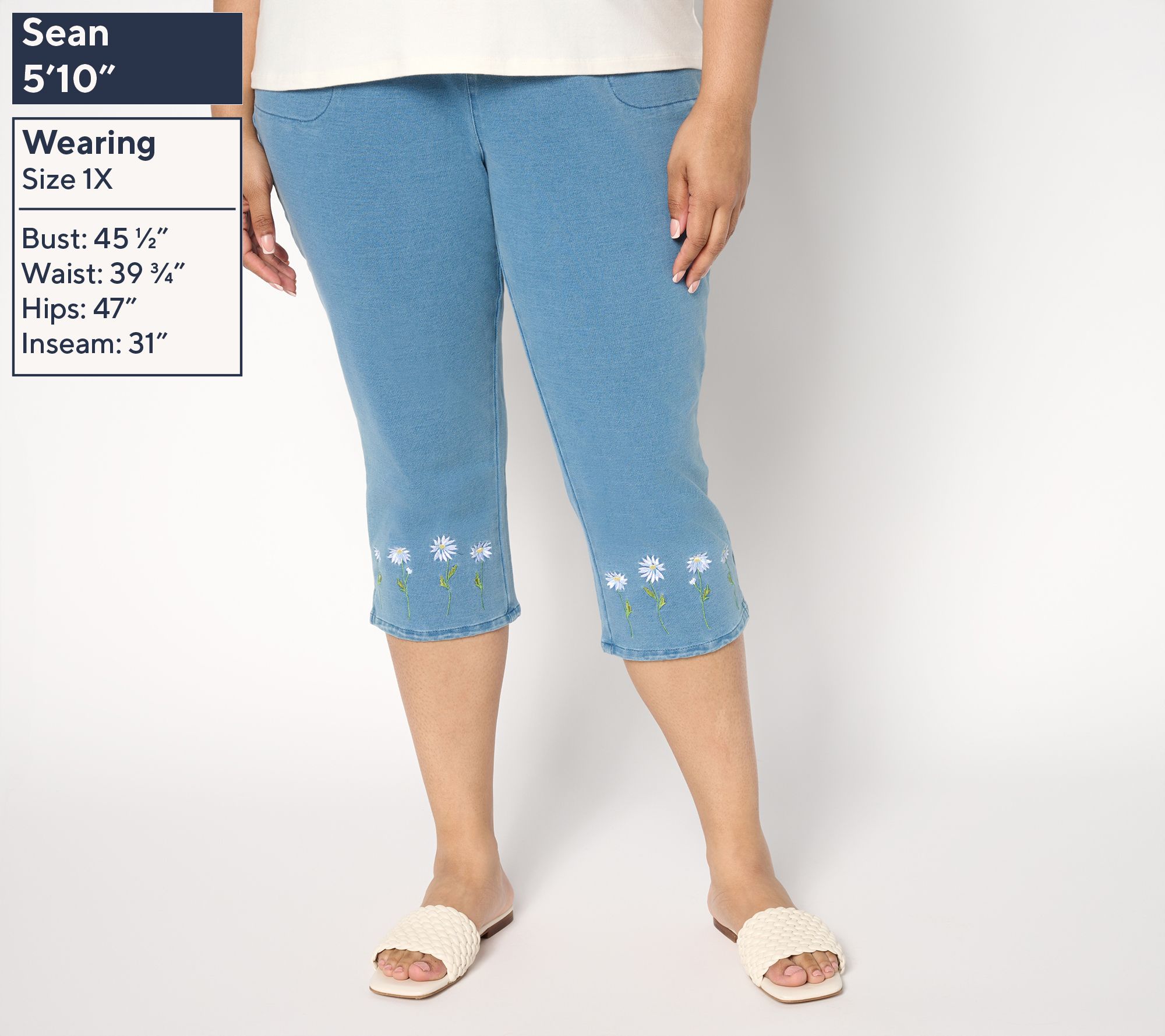 Quacker Factory DreamJeannes Regular Daisies Embroidered Capri Pant ...