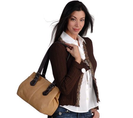 Tignanello Smooth Leather Double Handle Tote w/Adjust. Contrast Straps ...