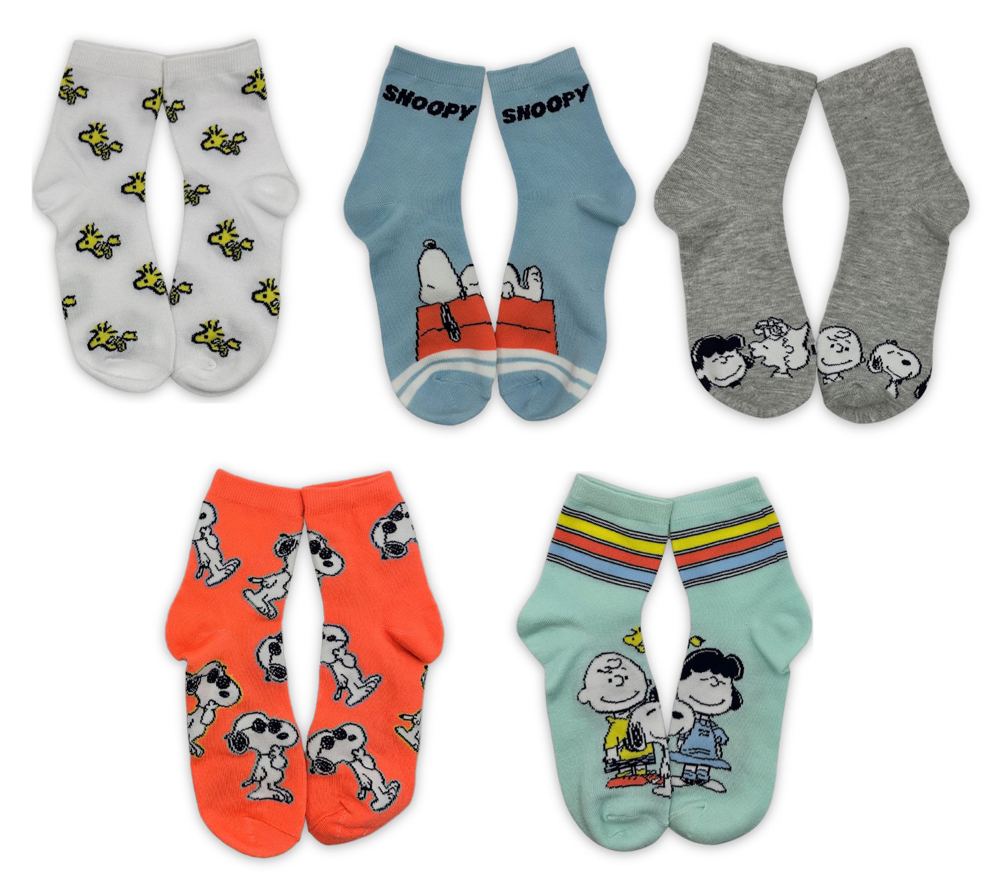 Peanuts Ladies' Set of 5 Snoopy Capri Sock Set - QVC.com