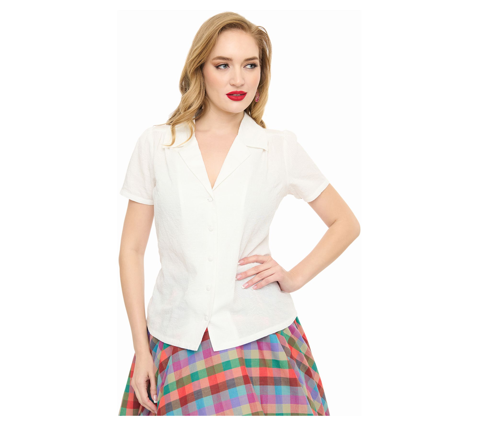 Unique Vintage 1940s White Jacquard Notched Collar Blouse - QVC.com