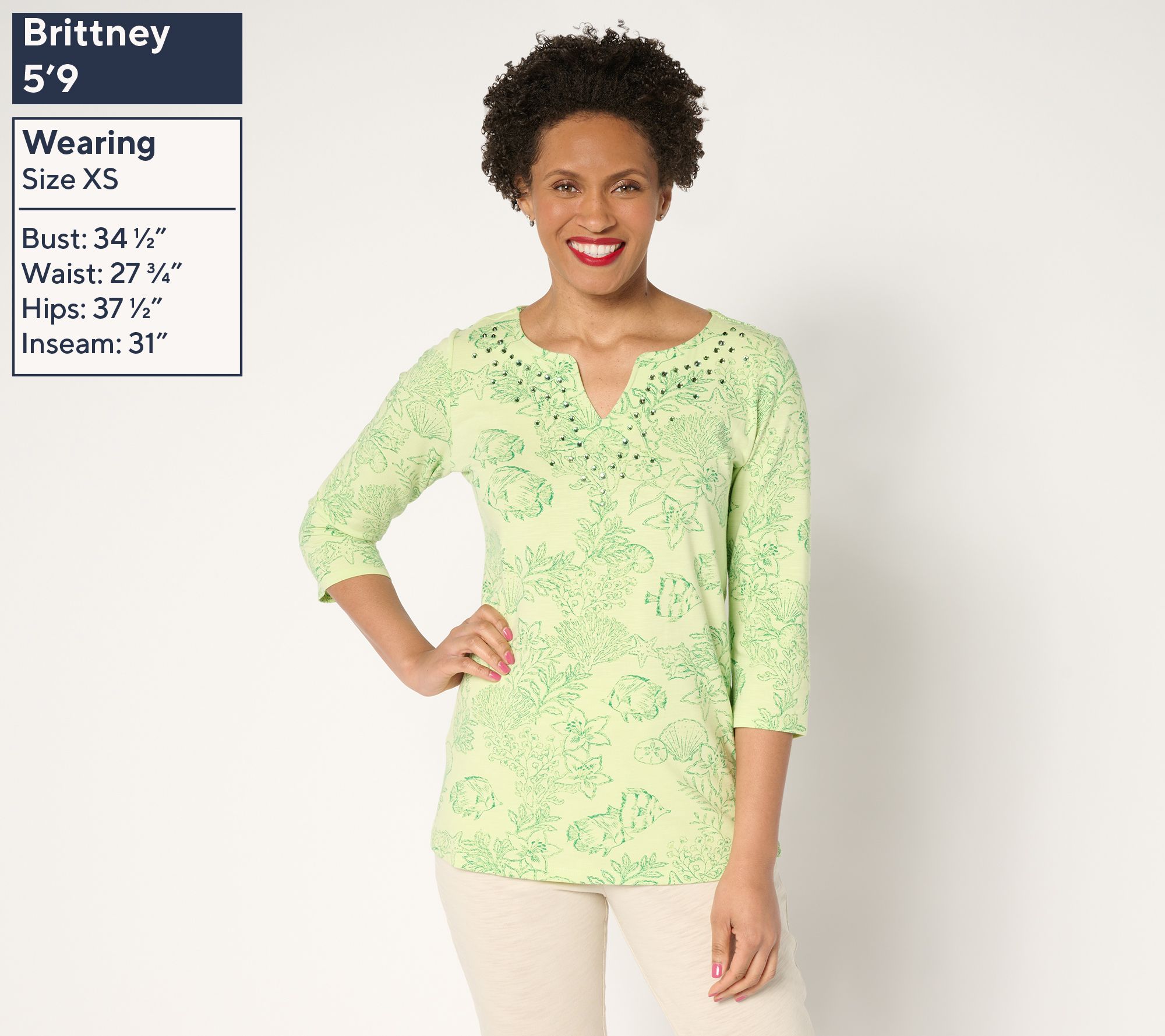 "As Is" Quacker Factory Let's Get Tropical Embellished 3/4 Sleeve Top ...