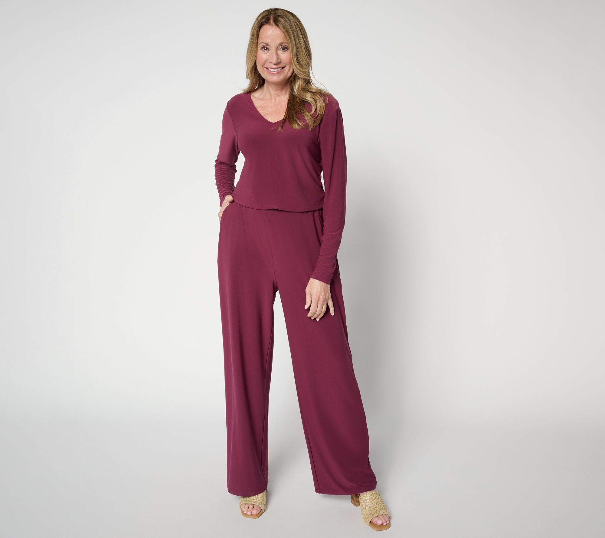 "As Is" Women with Control Petite La Roma Jersey V-Neck Jumpsuit - QVC.com