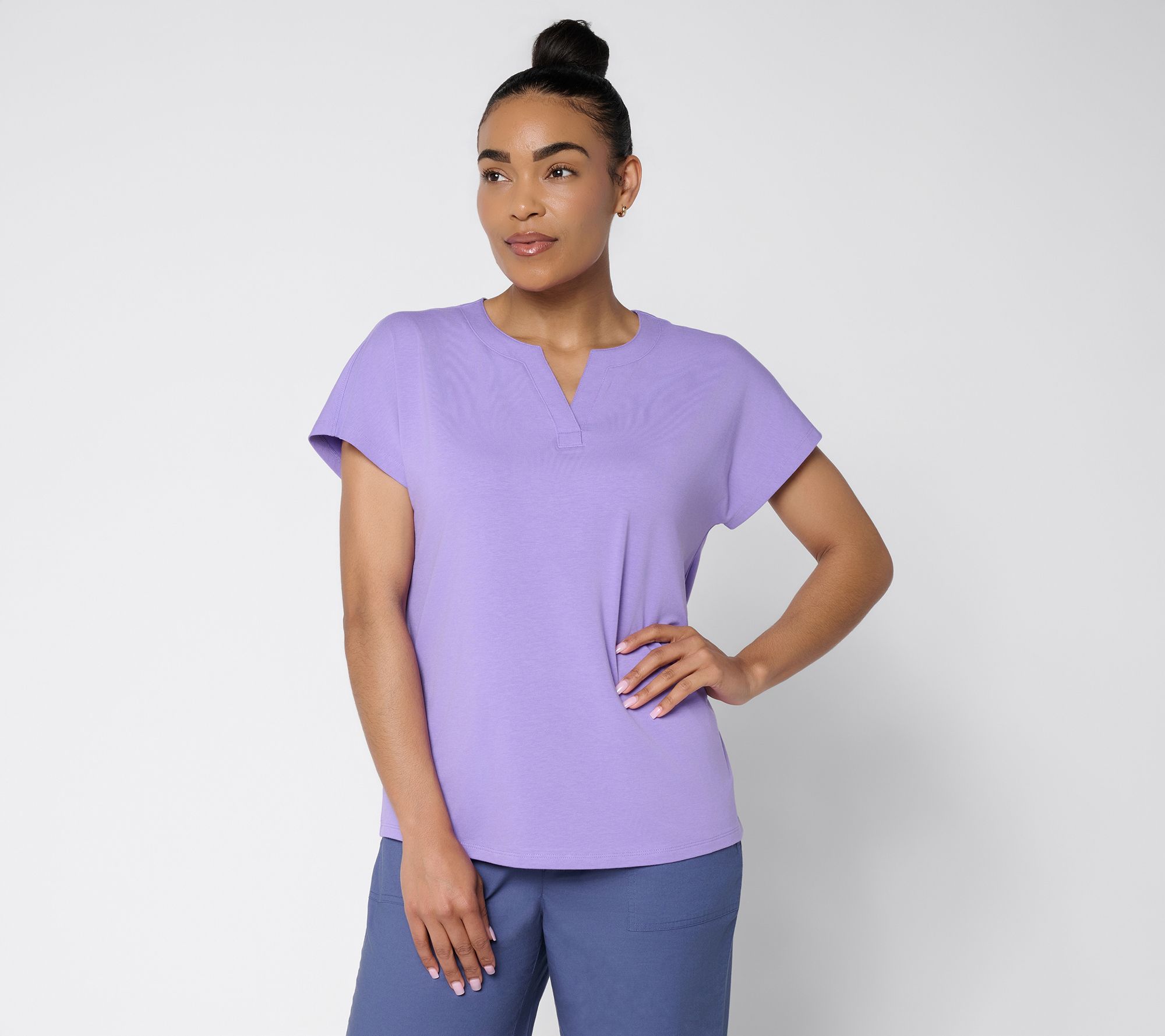 Denim & Co. Favorite Jersey Dolman Sleeve Split Neck Top - QVC.com