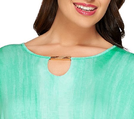 Lisa Rinna Collection Petite Printed Top with Neckline Detail - QVC.com