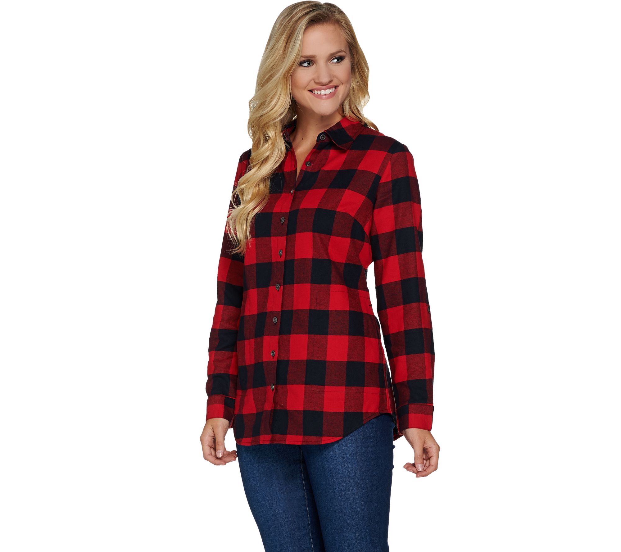 Denim & Co. Plaid Yarn Dyed Button Front Shirt - QVC.com