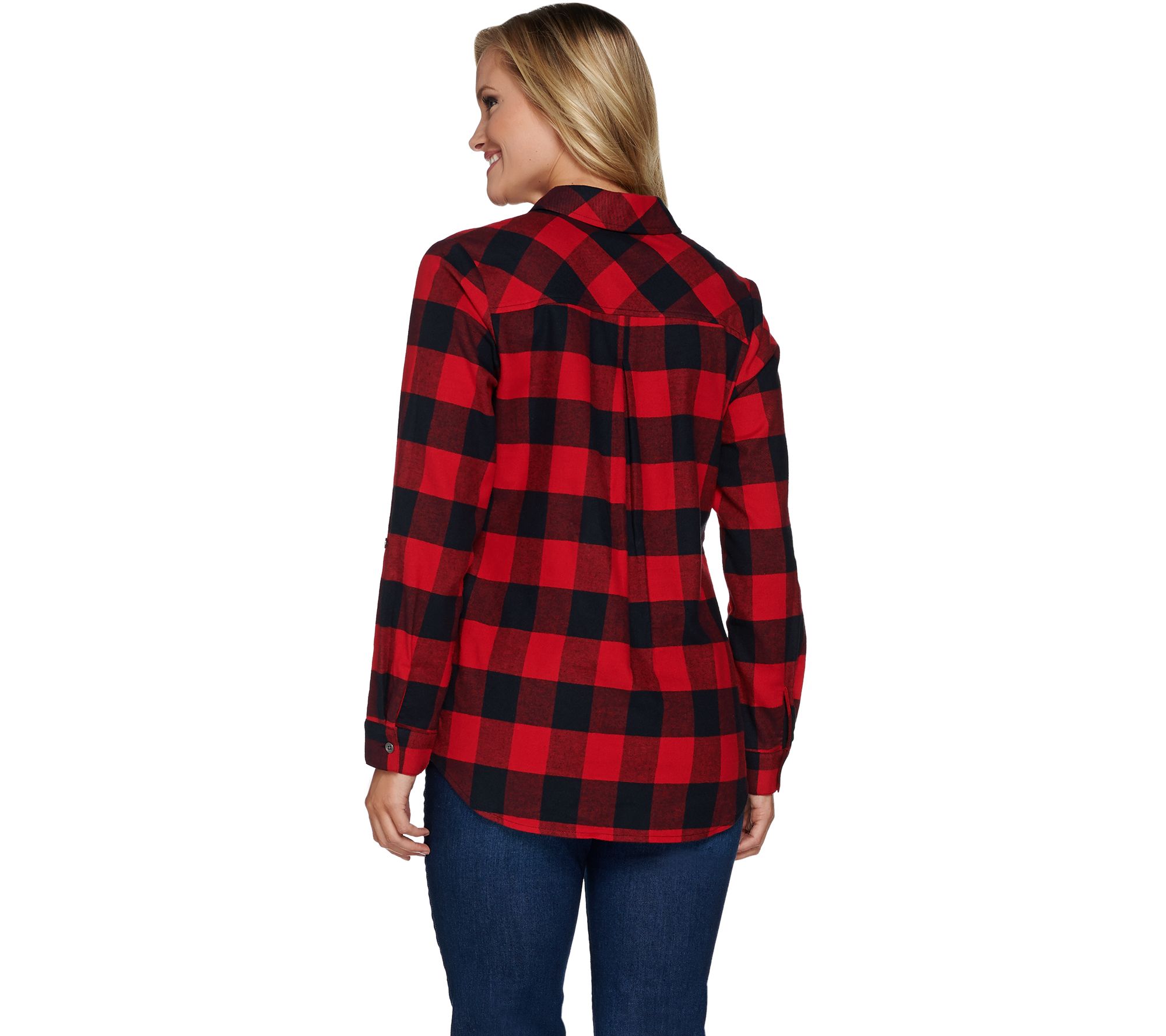 Denim & Co. Plaid Yarn Dyed Button Front Shirt - QVC.com
