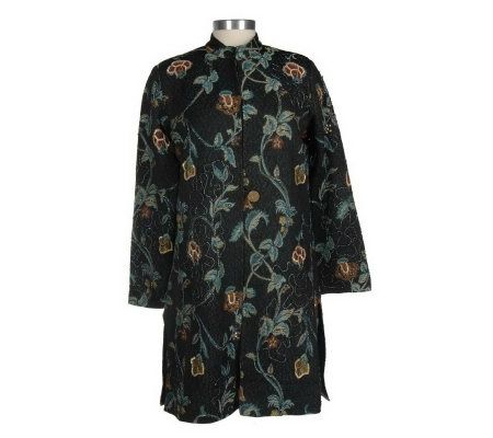Indigo Moon Floral Jacquard Topper with Mandarin Collar - QVC.com