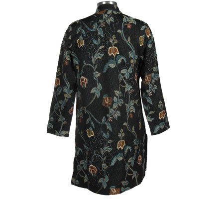 Indigo Moon Floral Jacquard Topper with Mandarin Collar - QVC.com