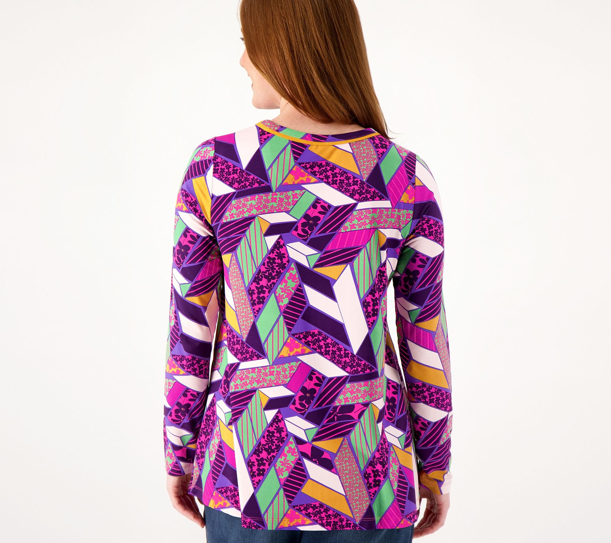 "As Is" LOGO by Lori Goldstein Rayon 230 Printed Long Sleeve Top - QVC.com