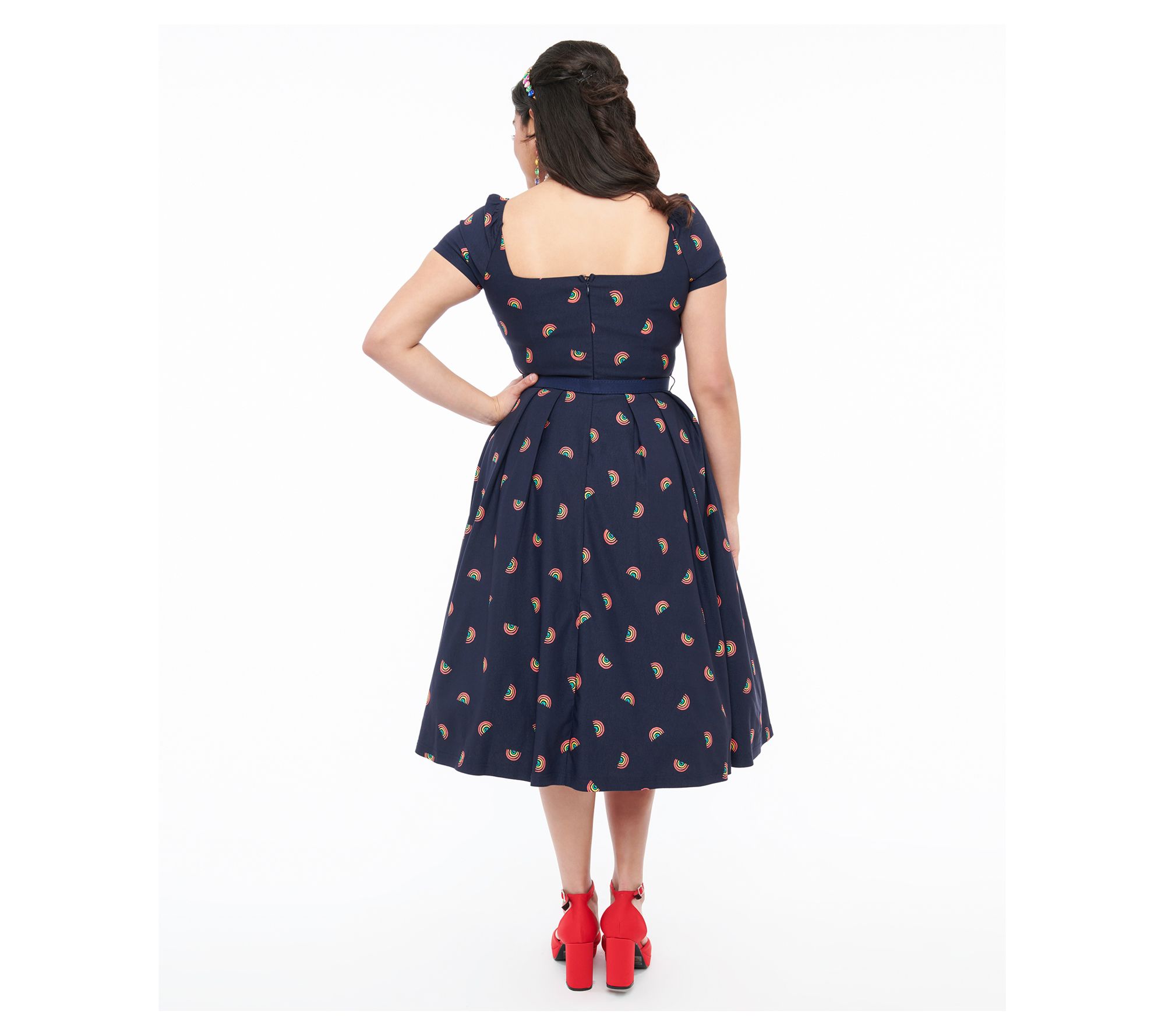 Unique Vintage Rainbow Stamp Midge Swing Dress - QVC.com