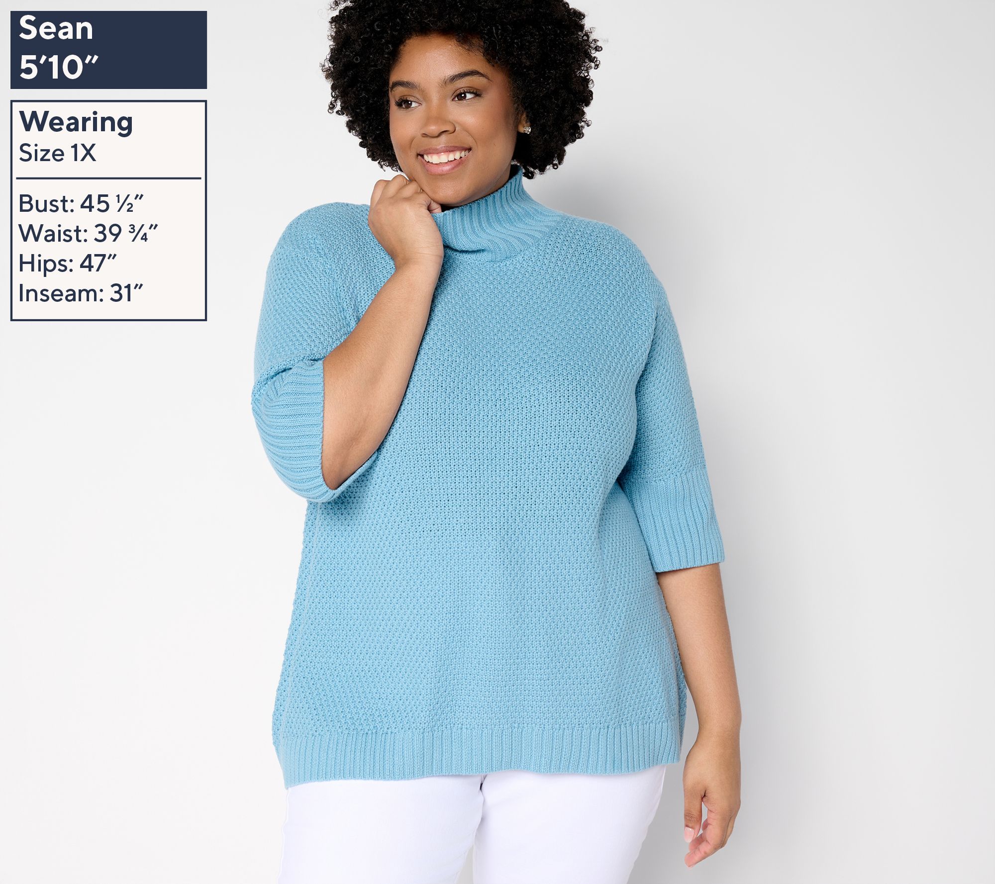 Peace Love World Cotton Elbow Sleeve Turtleneck Sweater - QVC.com