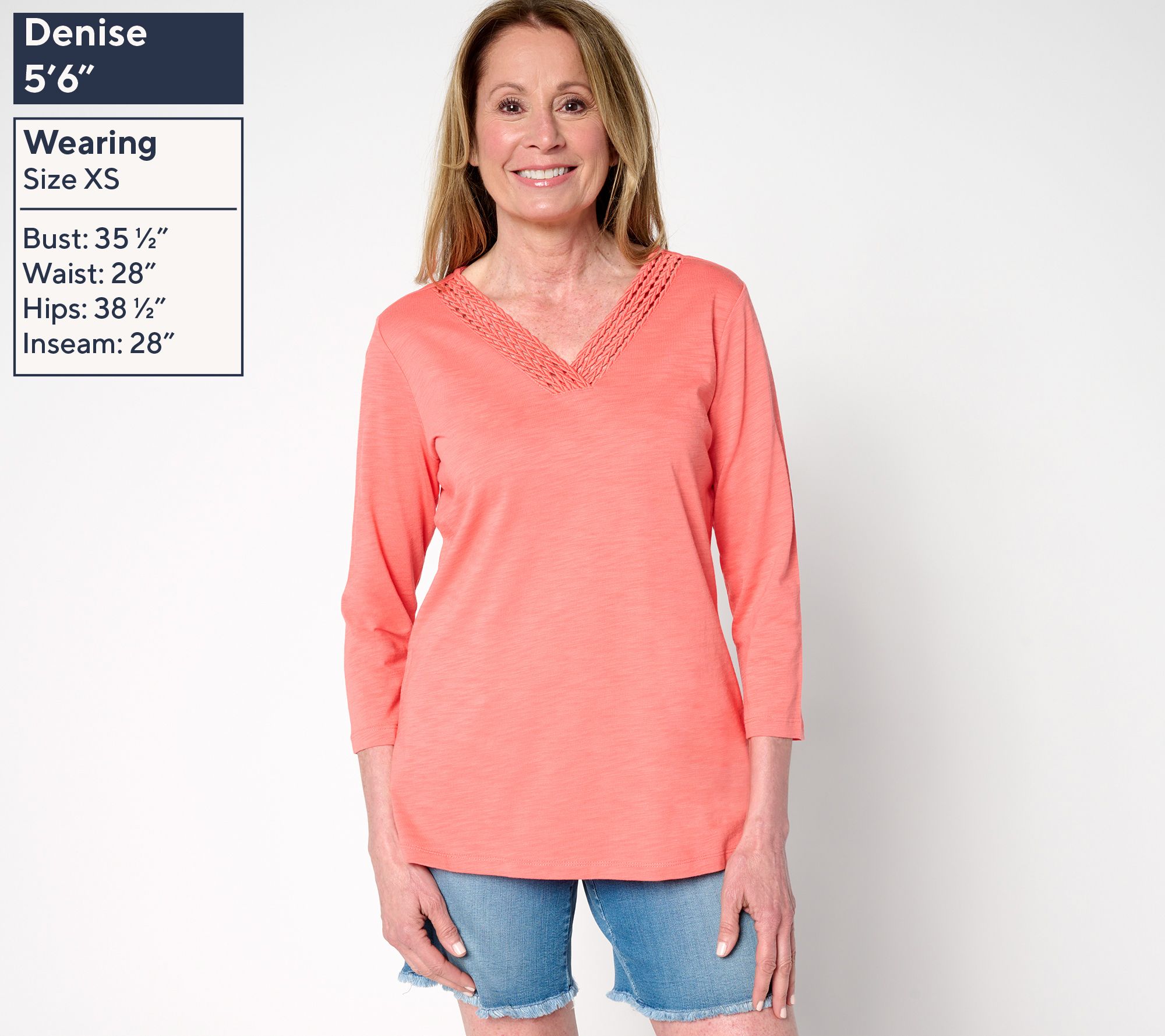 Belle by Kim Gravel Slub Knit Braided Beauty V Neck Top - QVC.com
